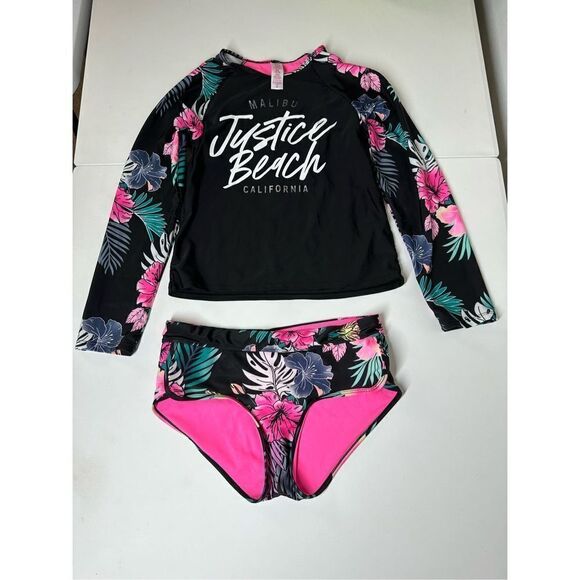 Justice | Swim | Justice Girl Rash Guard Set 2 Pc Blackfloral Swimsuit ...